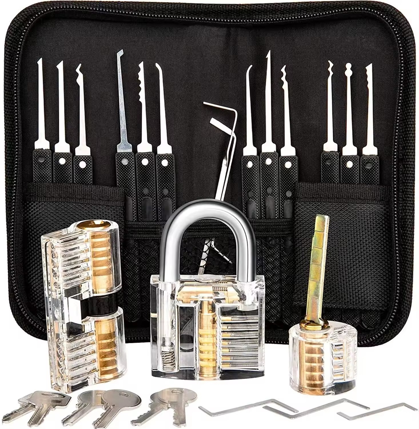12pcs Black Locksmith Tools Lock Pick Set Transparent lock picking practice kit Tools